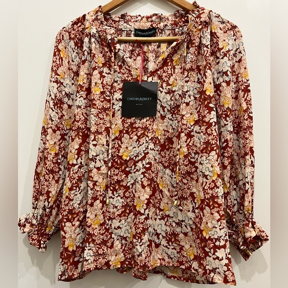 Cynthia Rowley | Tops | Nwt Cynthia Rowley Brown Floral Floaty Blouse W ...